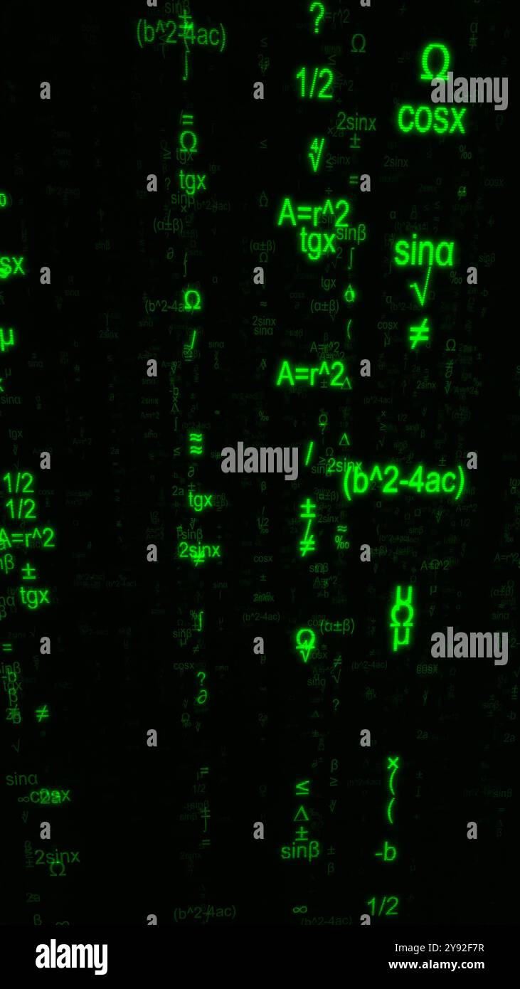Math Scientific Abstract Green Neon Vertical Background 3D Illustration ...