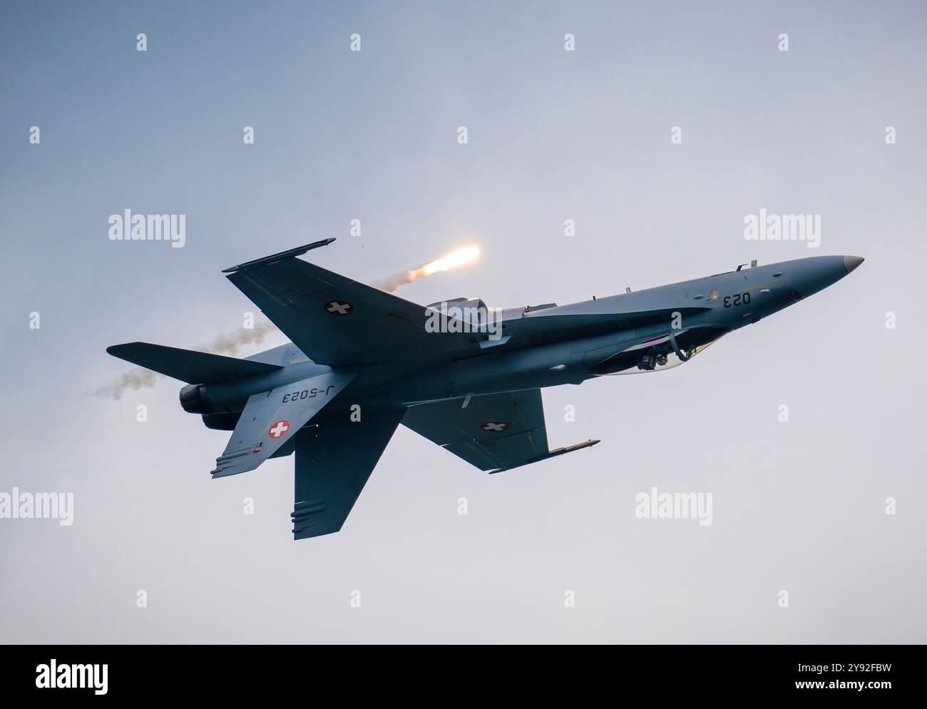 A FA-18 fighter jet is seen in Villeneuve Switzerland on 16 August 2024 ...