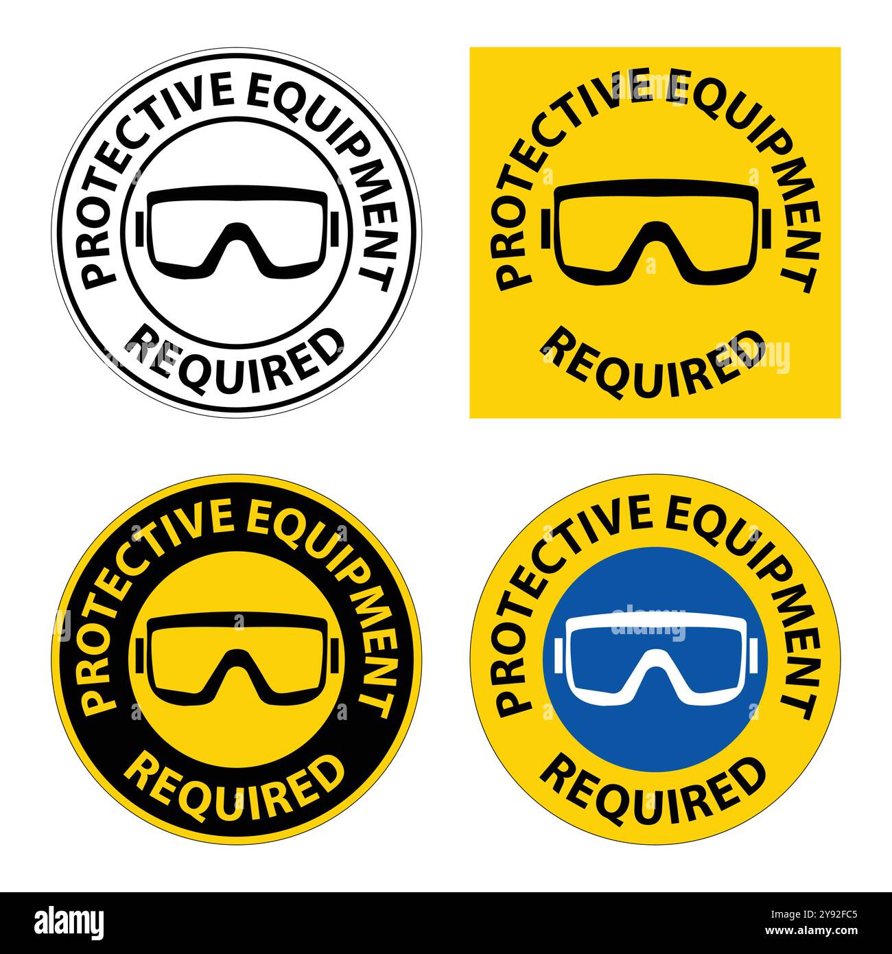 Set of safety signs emphasizing the necessity of protective gear in ...