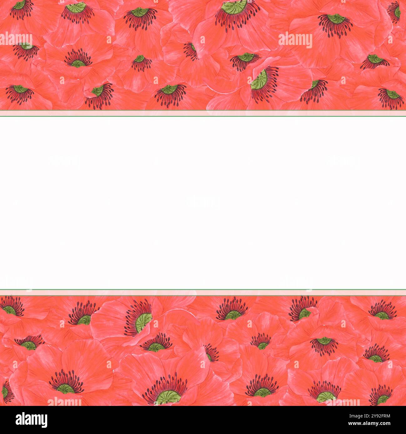 Hand drawn watercolor red poppy flowers frame border isolated on white ...