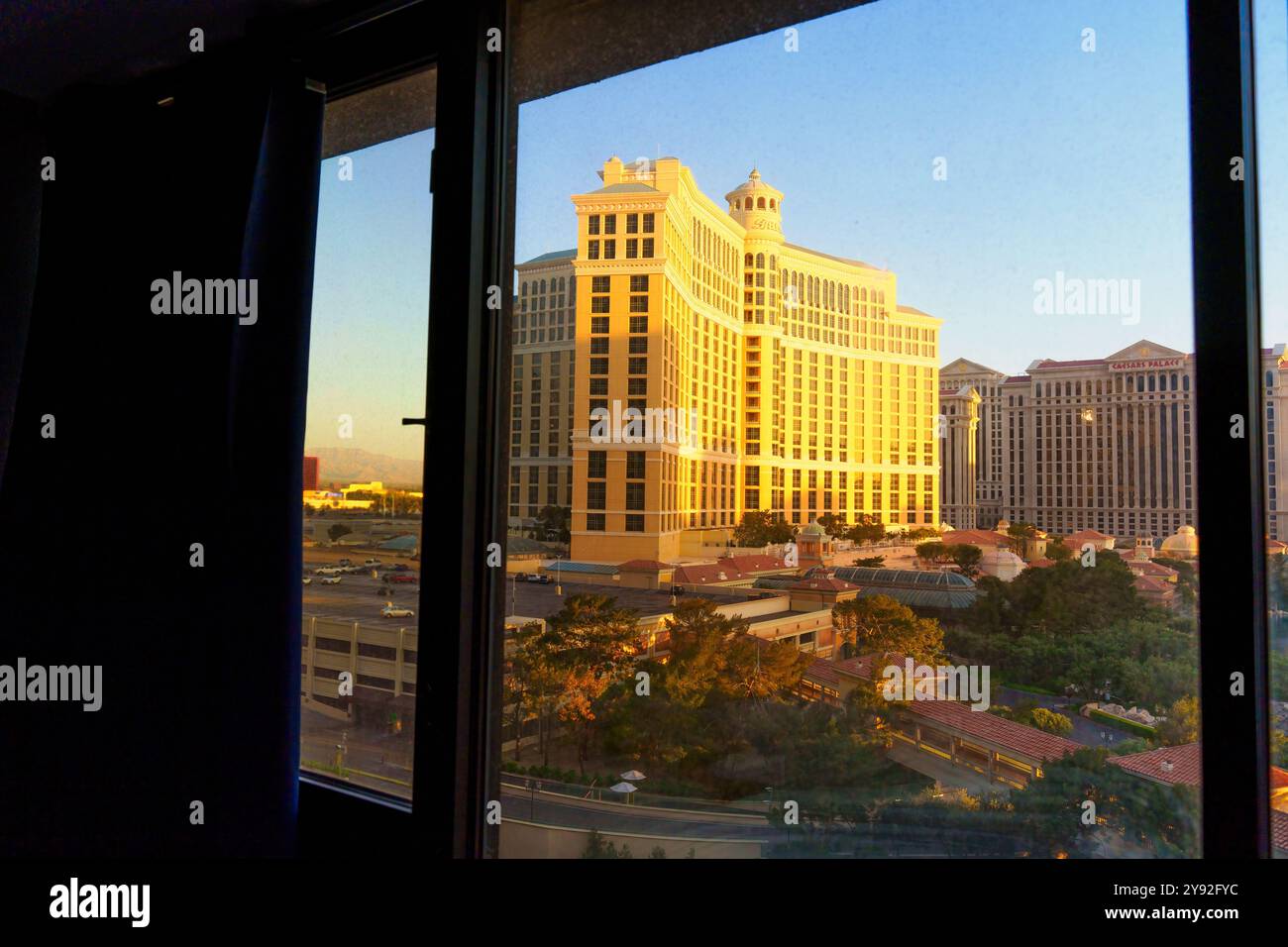 Las Vegas, Nevada - April 13, 2024: Stunning view of Bellagio Hotel captured from a window in ...