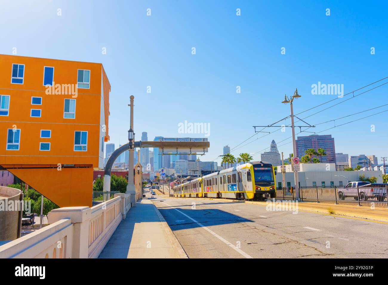 Los Angeles, California - April 4, 2024: Light rail train traveling on ...