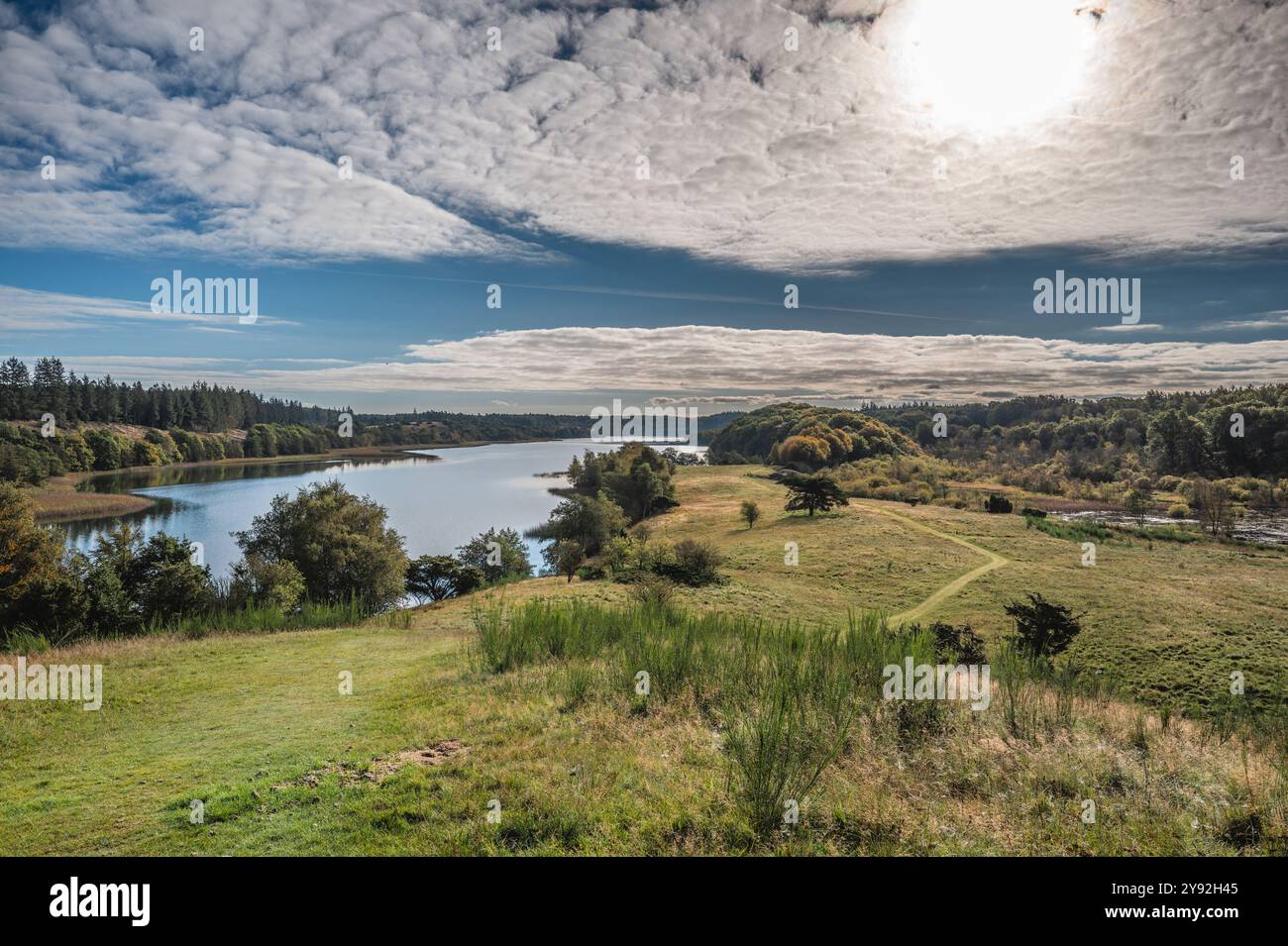 Small Danish lake Rorbaek with green sourroundings, Denmark Stock Photo ...