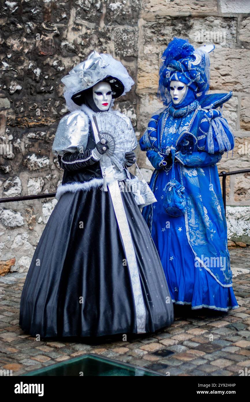 Eye-catching, vivid colour of the masks and exotic costumes on public ...