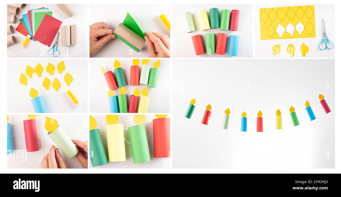 step by step visual guide on how to create a paper candle garland ...