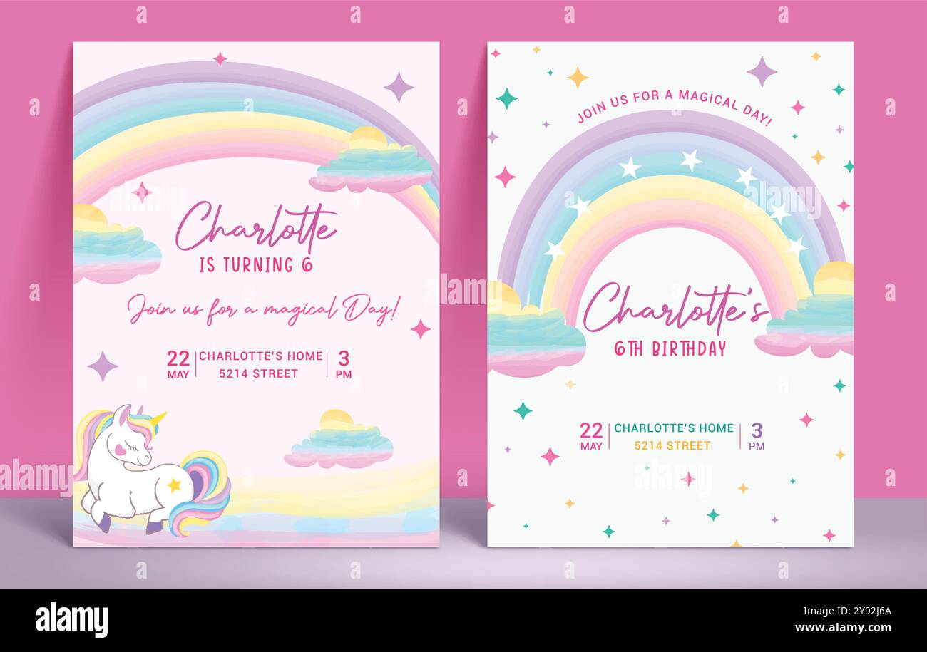 Birthday magical invitation card vector template design. Birthday girl ...