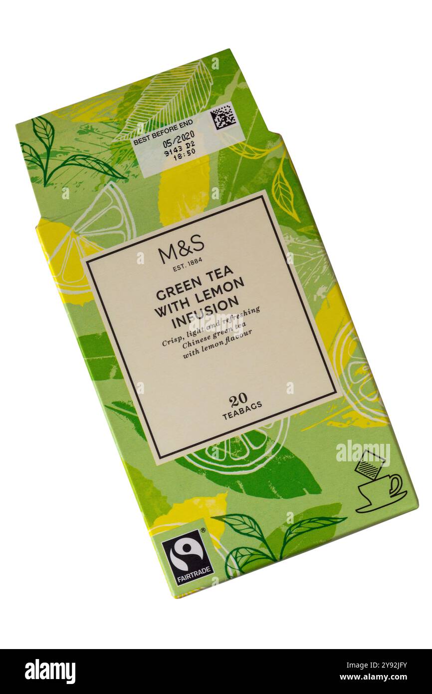 Box of Green Tea with Lemon Infusion teabags tea bags from M&S isolated ...