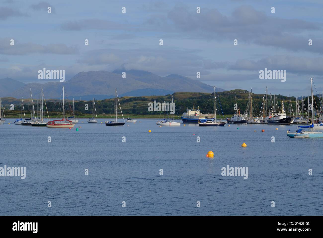 View towards Connel bridge, Dunstaffnage Castle and Chapel, near Oban ...