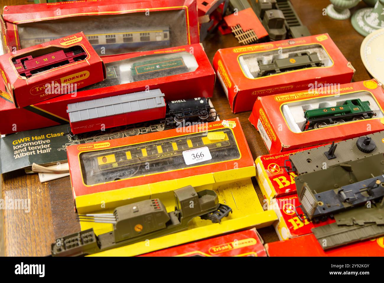 Boxed toy railway trains and carriages, Hornby Railways, on display at ...