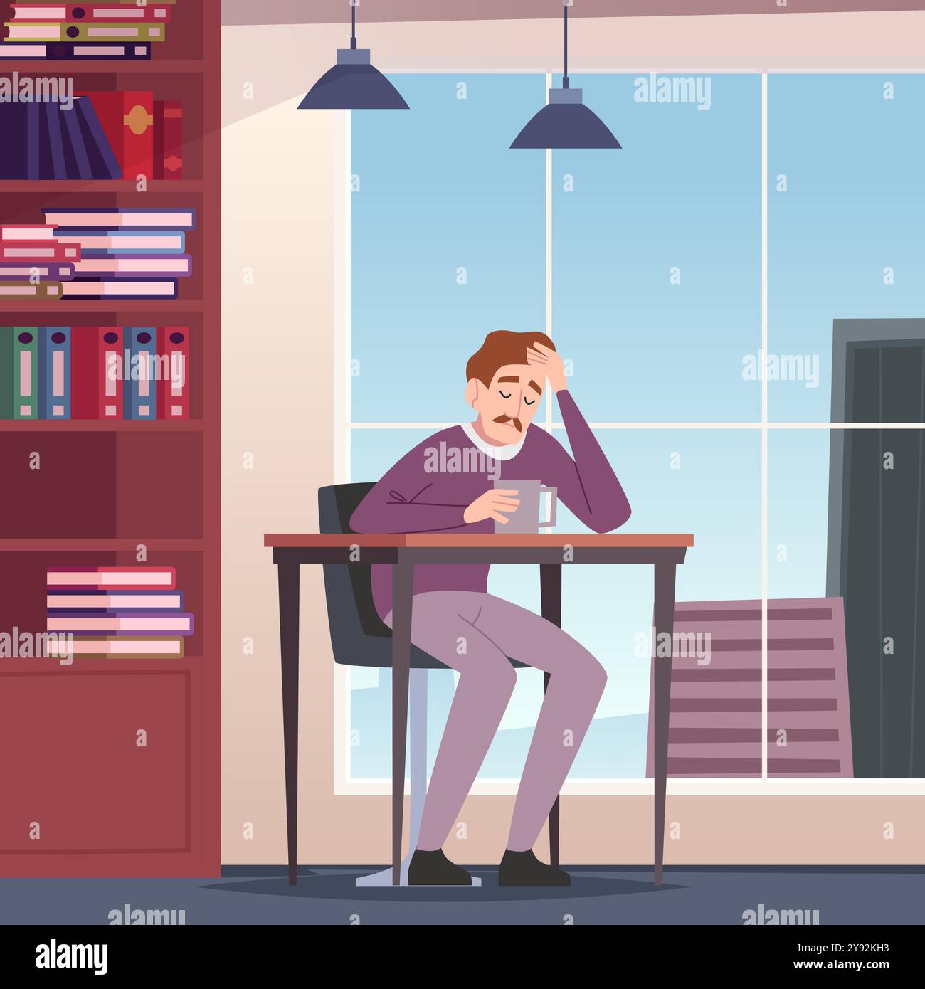 work tired. lazy office low energy manager sleeping at workplace vector ...