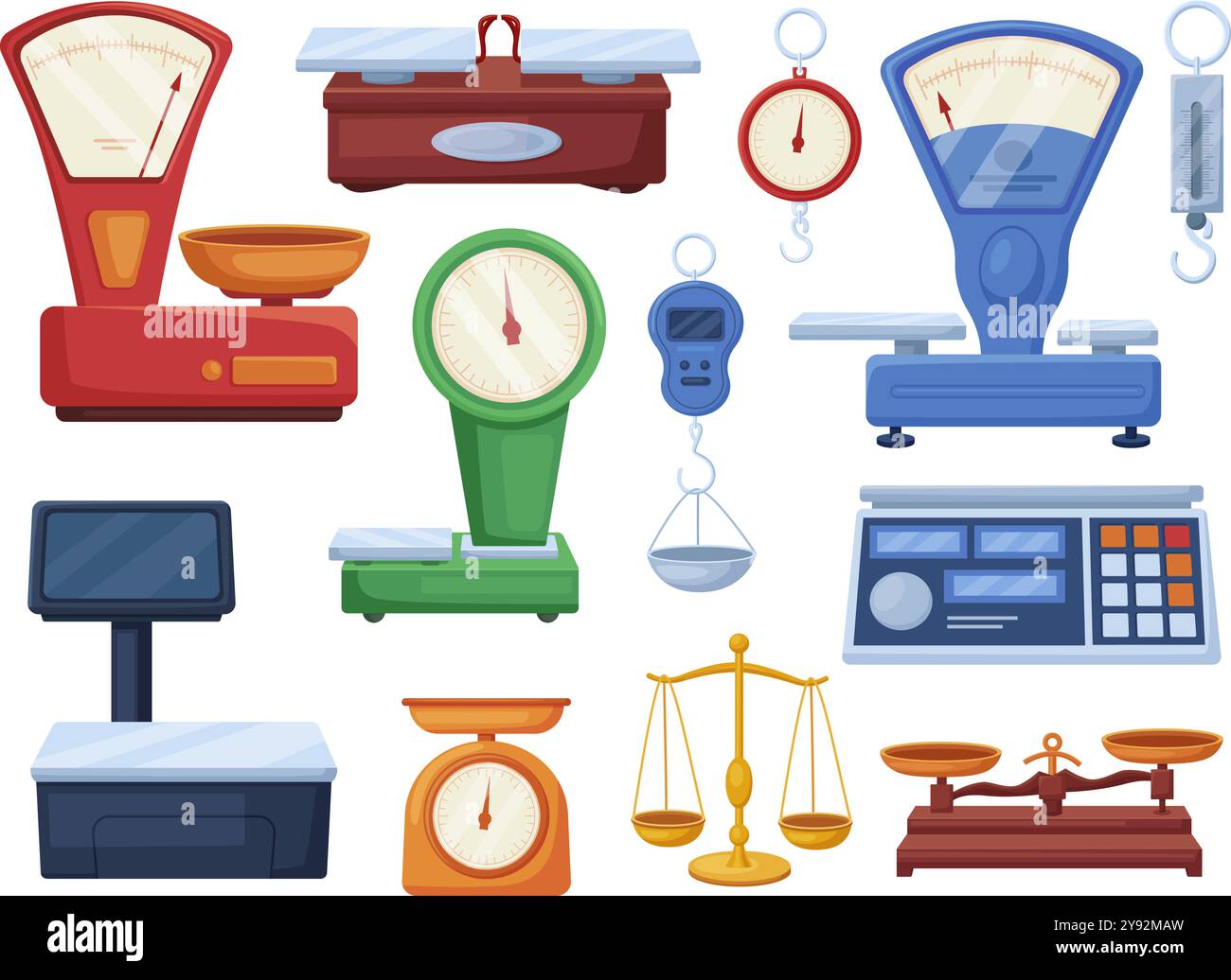 Cartoon retail scales. Isolated store scale for weighing food and goods ...