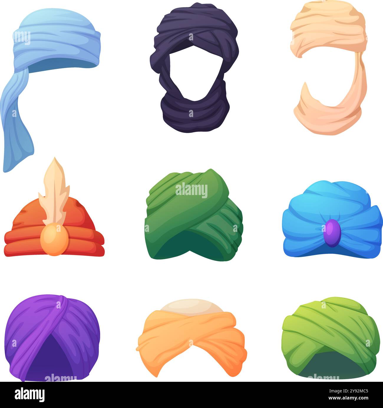 Cartoon turbans. Arabian and indian turban, traditional oriental ...