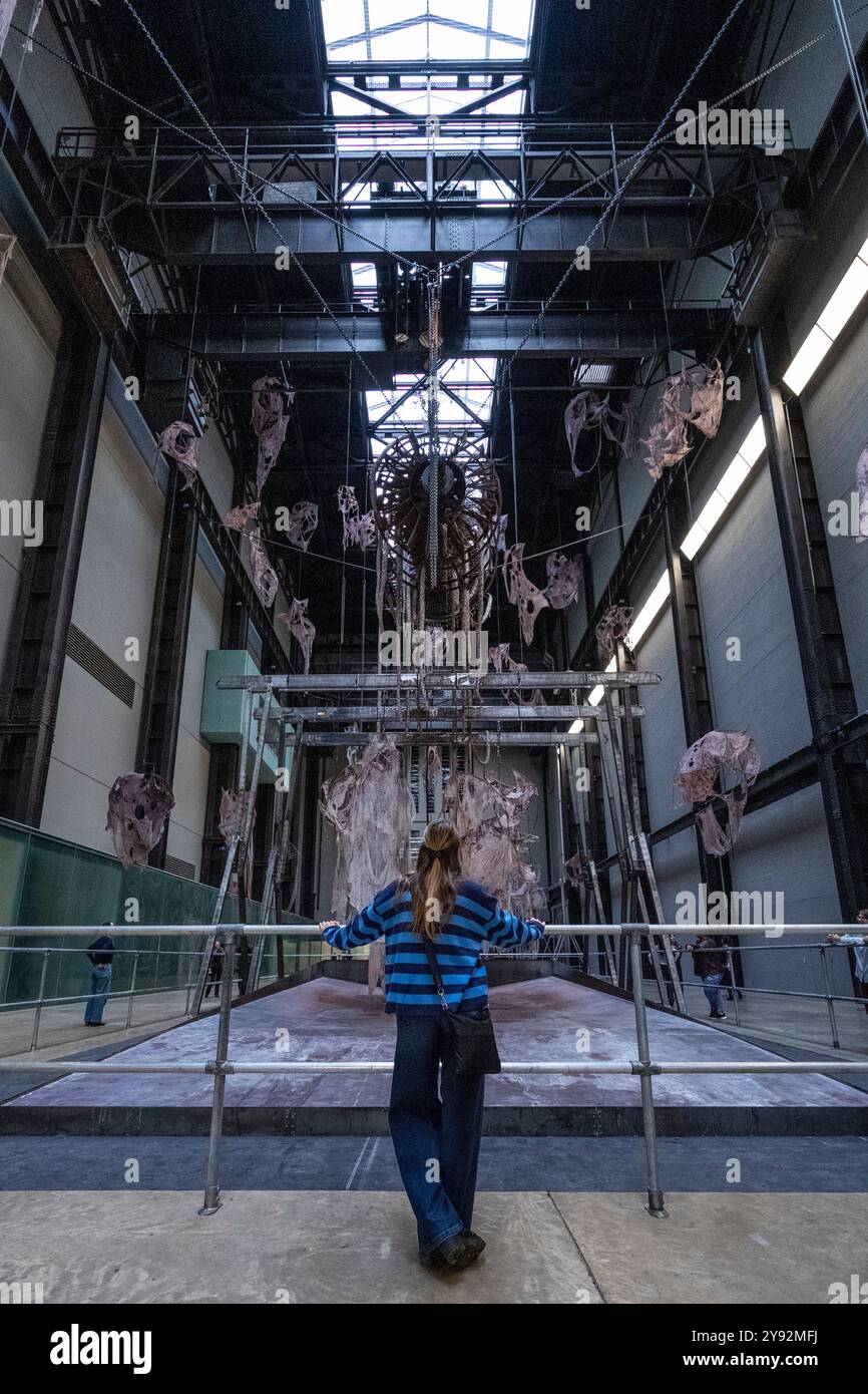 London, UK. 8 October 2024. Staff at the unveiling of ‘Open Wound’ by ...