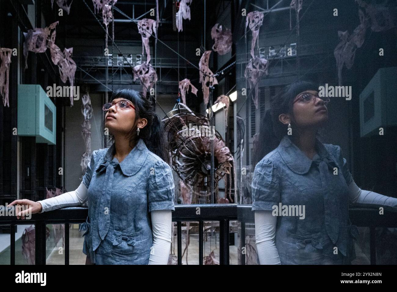 London, UK. 8 October 2024. Staff at the unveiling of ‘Open Wound’ by ...