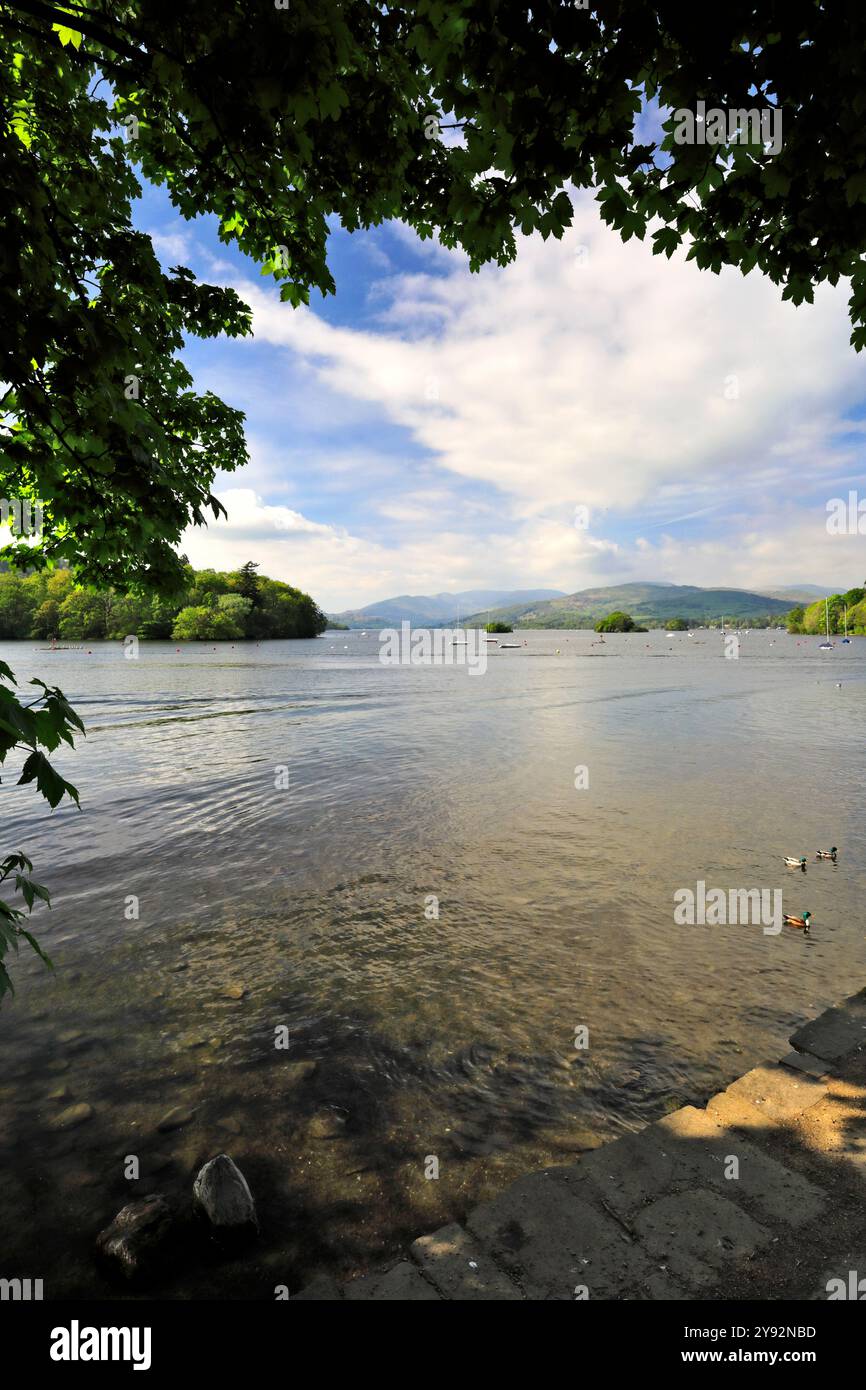 View down Lake Windermere from Bowness on Windermere town, Cumbria ...