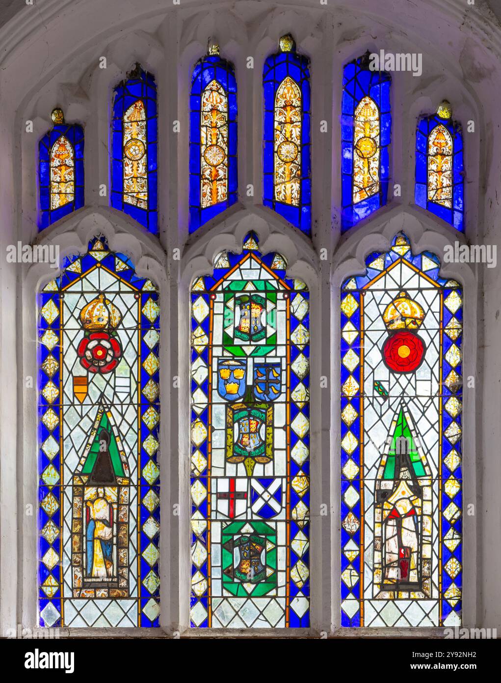 Stained glass of east window medieval fragments, Church of Saint ...