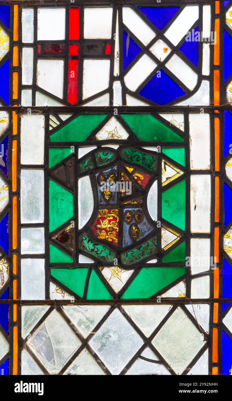 Stained glass medieval fragments, Church of Saint Nicholas, Rushbrooke ...