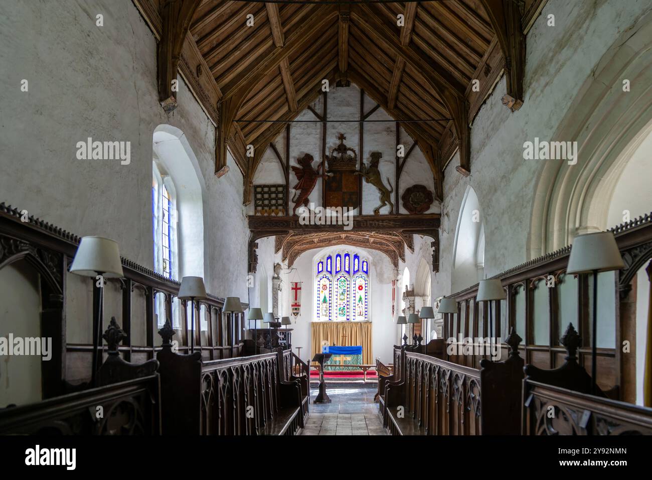 Interior of church of Saint Nicholas, Rushbrooke, Suffolk, England, UK ...