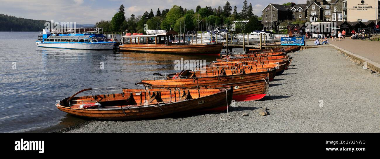 The wooden rowing boats on Lake Windermere, Bowness on Windermere town ...