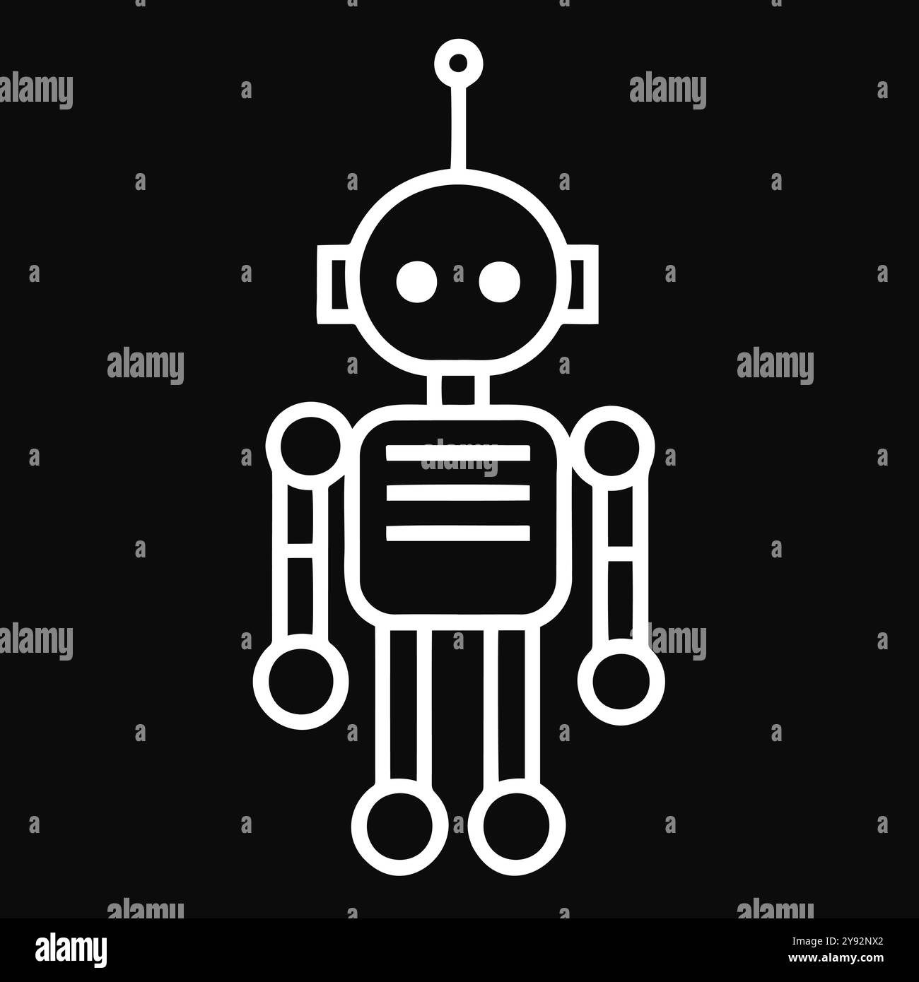 Cute Robot Character in Minimalistic Line Art Style Stock Vector Image ...