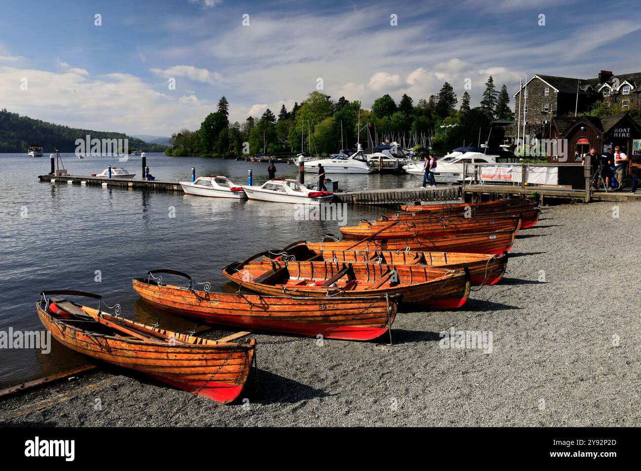 The wooden rowing boats on Lake Windermere, Bowness on Windermere town ...