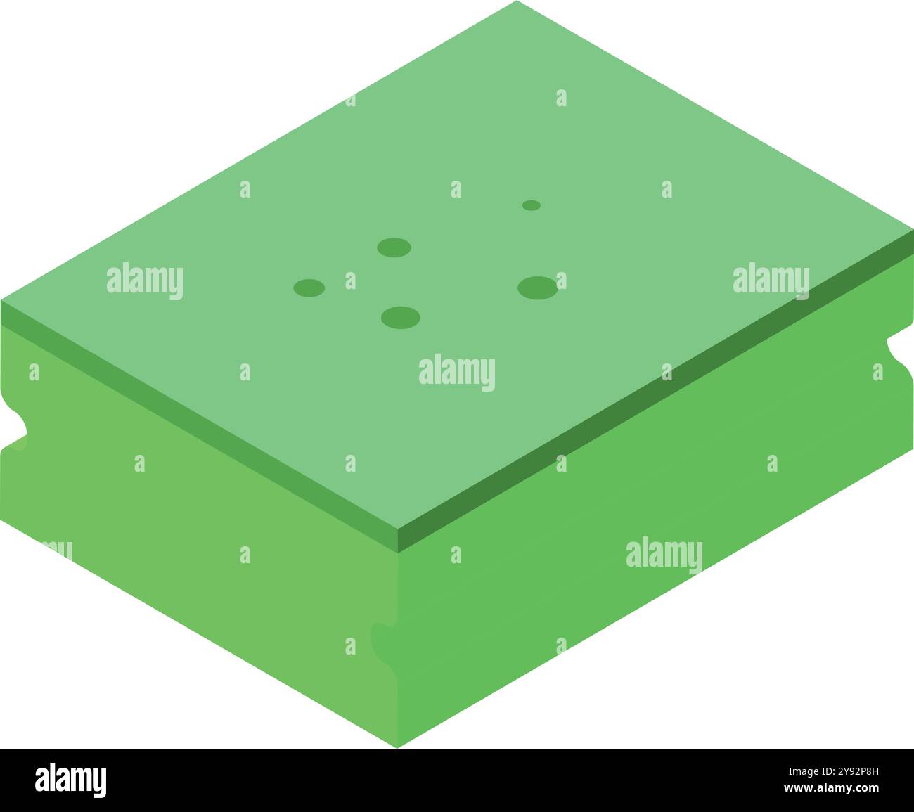 Green cleaning sponge with a rough surface is laying on a white ...