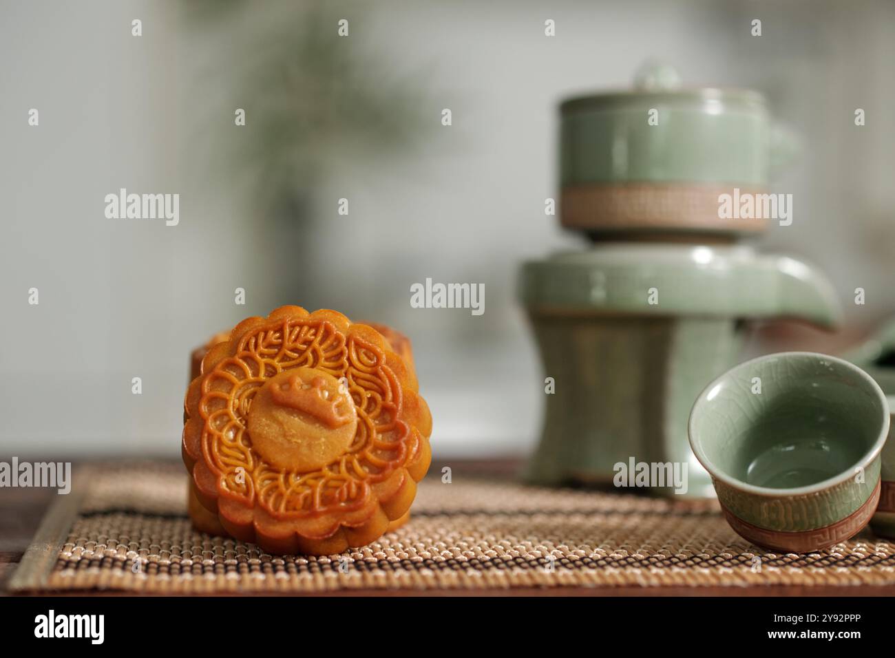 Moon Cakes With Tea Set Stock Photo - Alamy