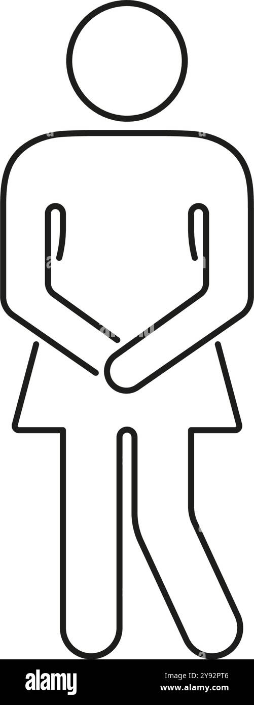 Female Restroom Symbol. Woman in Need of Toilet. Human Figure Standing ...