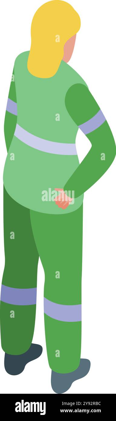 Female paramedic wearing green uniform standing with her hands on her ...