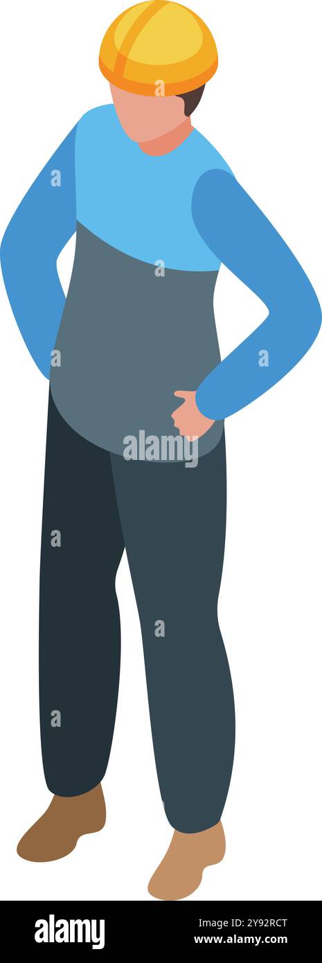 Construction manager wearing hard hat supervising project isometric ...