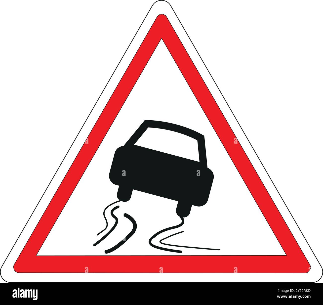 French triangular road sign with white background and red border ...