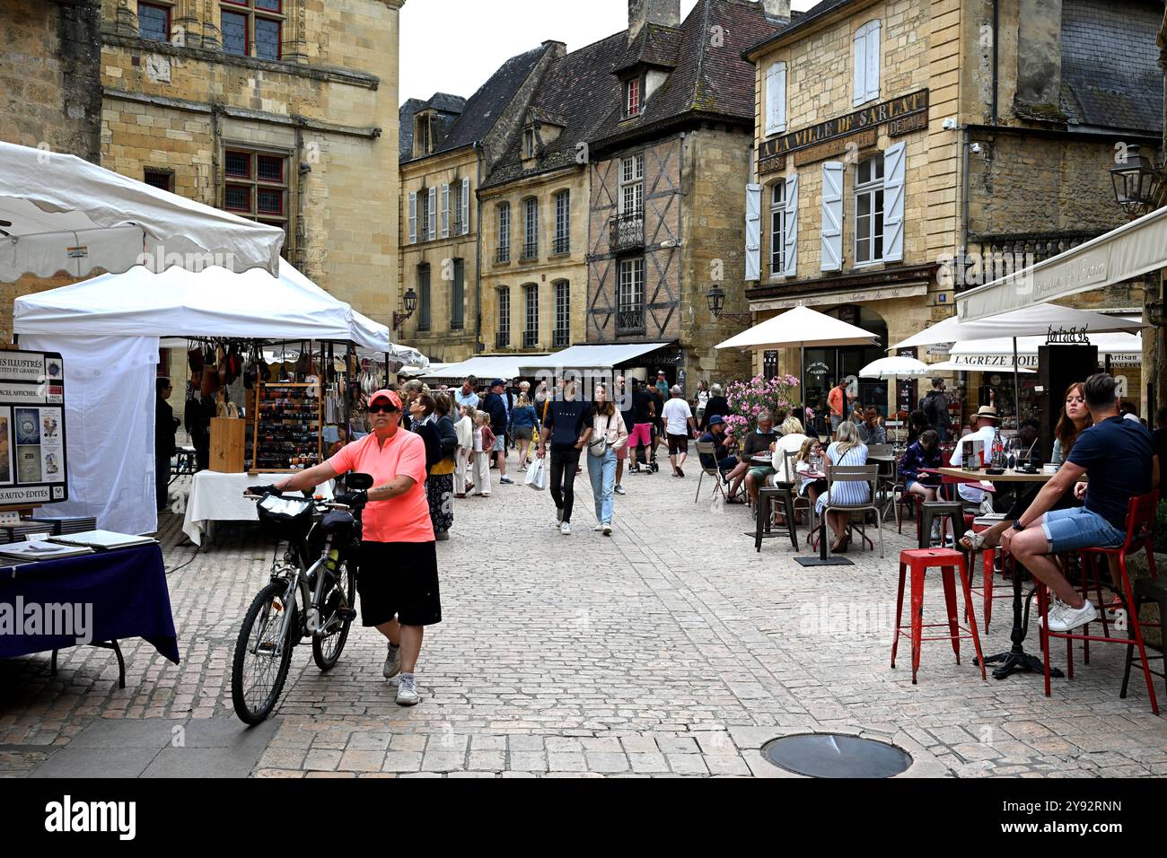 Sarlat, France; 22 July 2024: Place du Peyrou in the medieval old town ...