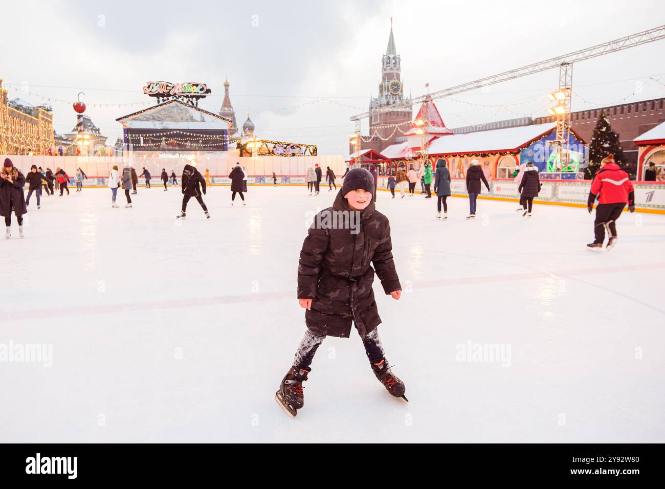 Boy at the skating rink on Red Square, Moscow 2021 Stock Photo - Alamy