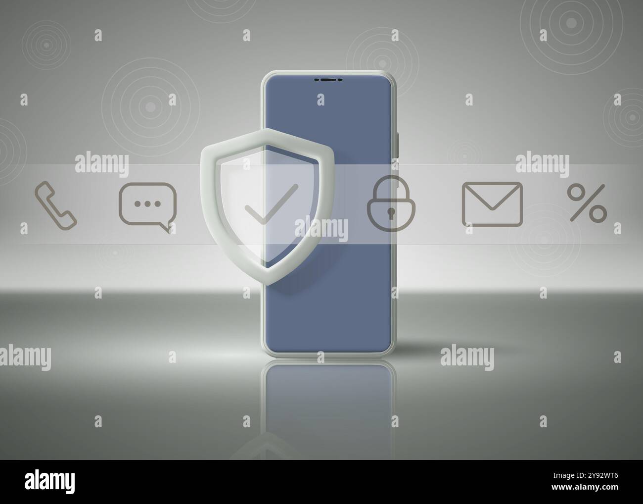 Mobile phone with security icons collection and shield for protection ...