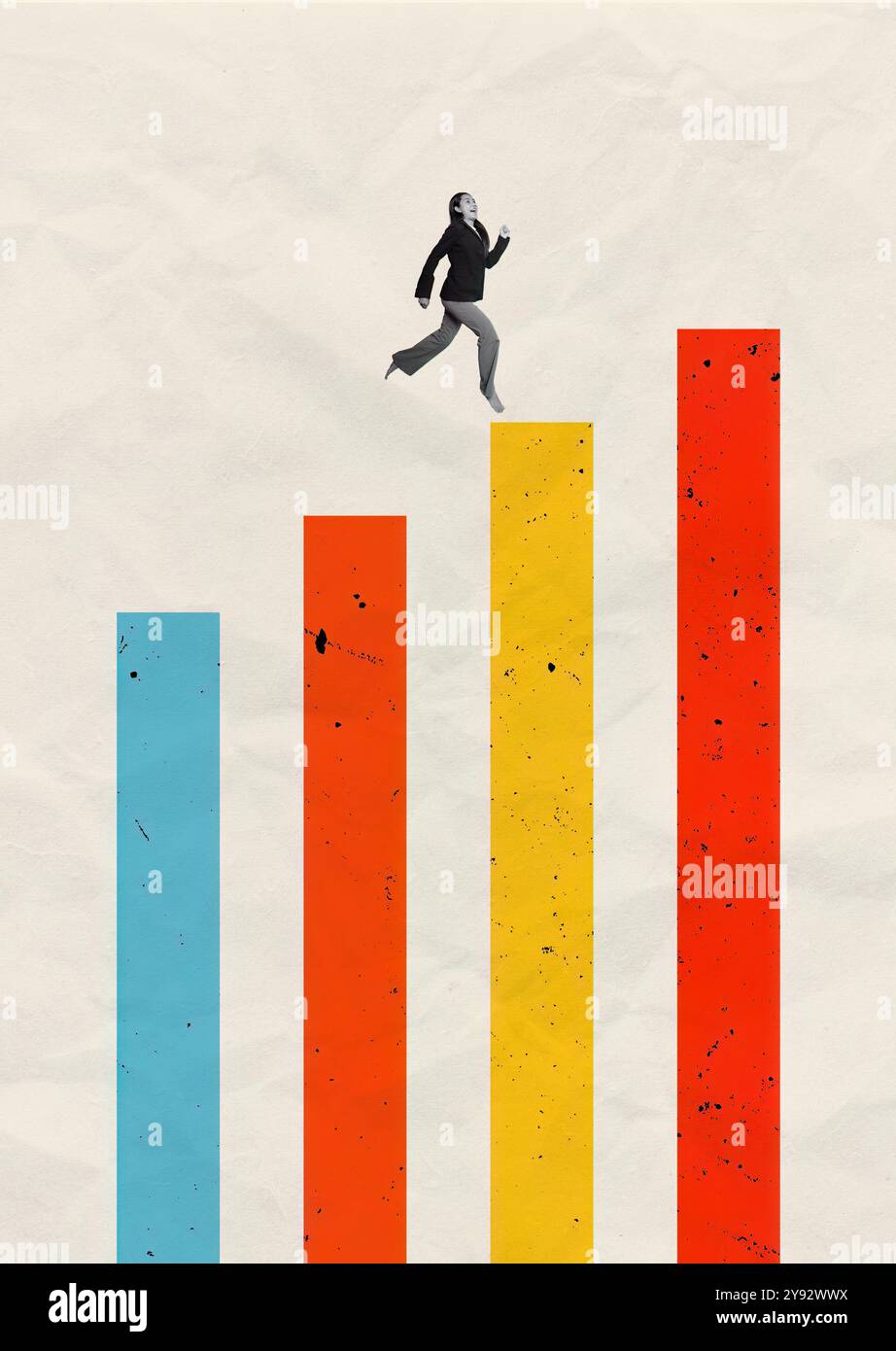 Business Growth Concept with Person Climbing Colorful Bar Graph for ...