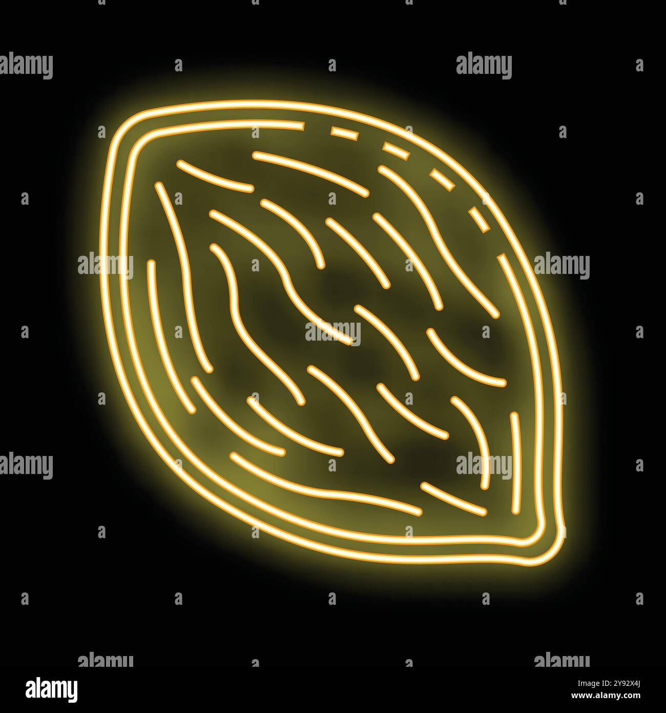 Neon food illustration of a single almond nut glowing yellow with ...