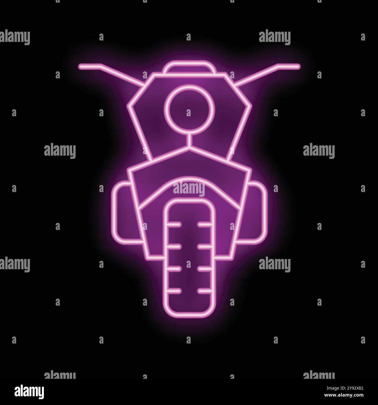 Neon sign showing front view of motorcycle glowing on black background ...