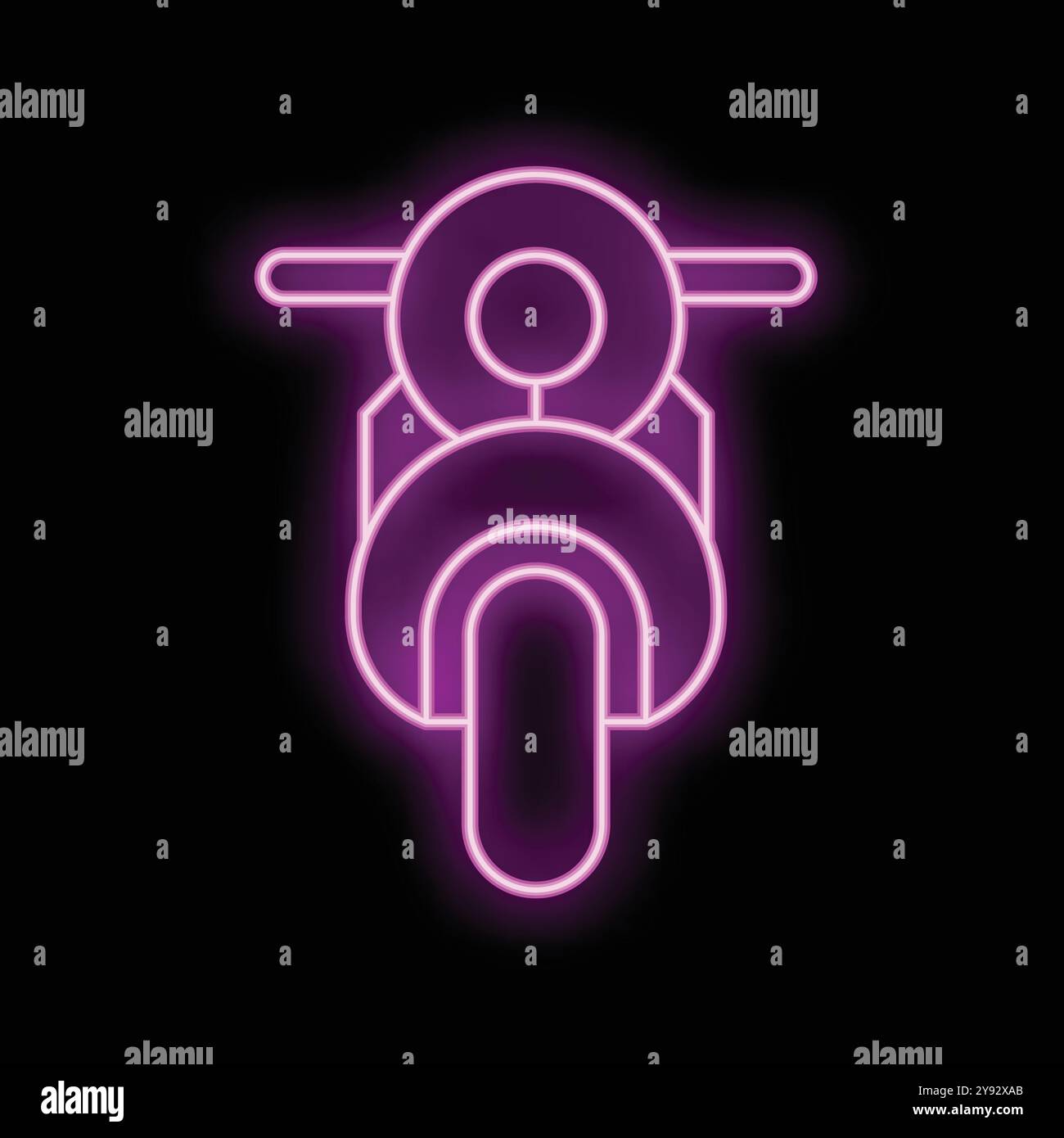 Neon sign glowing purple depicting a classic scooter on a black ...
