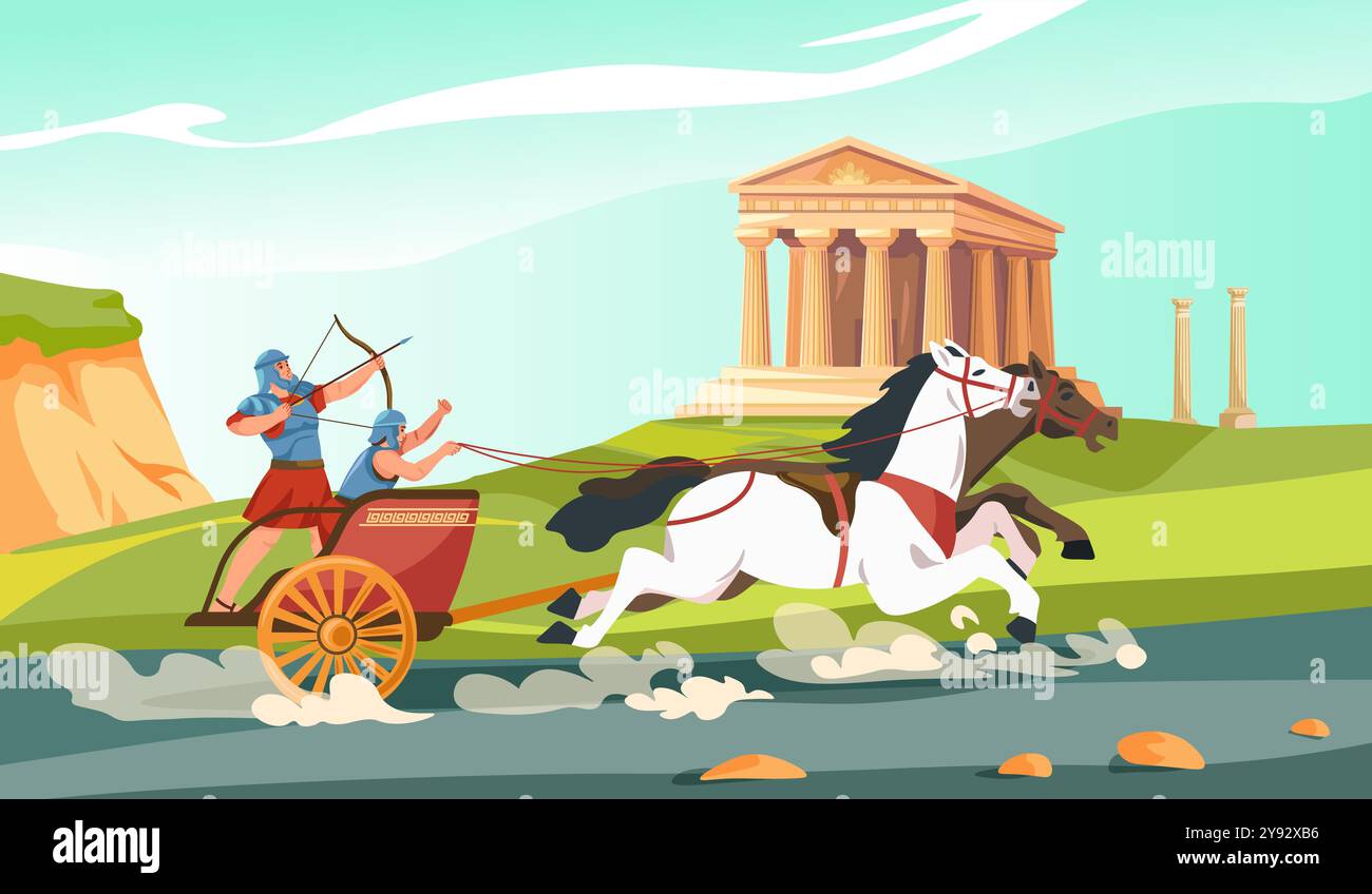 Roman chariot. Charioteer cartoon character, gladiator battle achilles ...