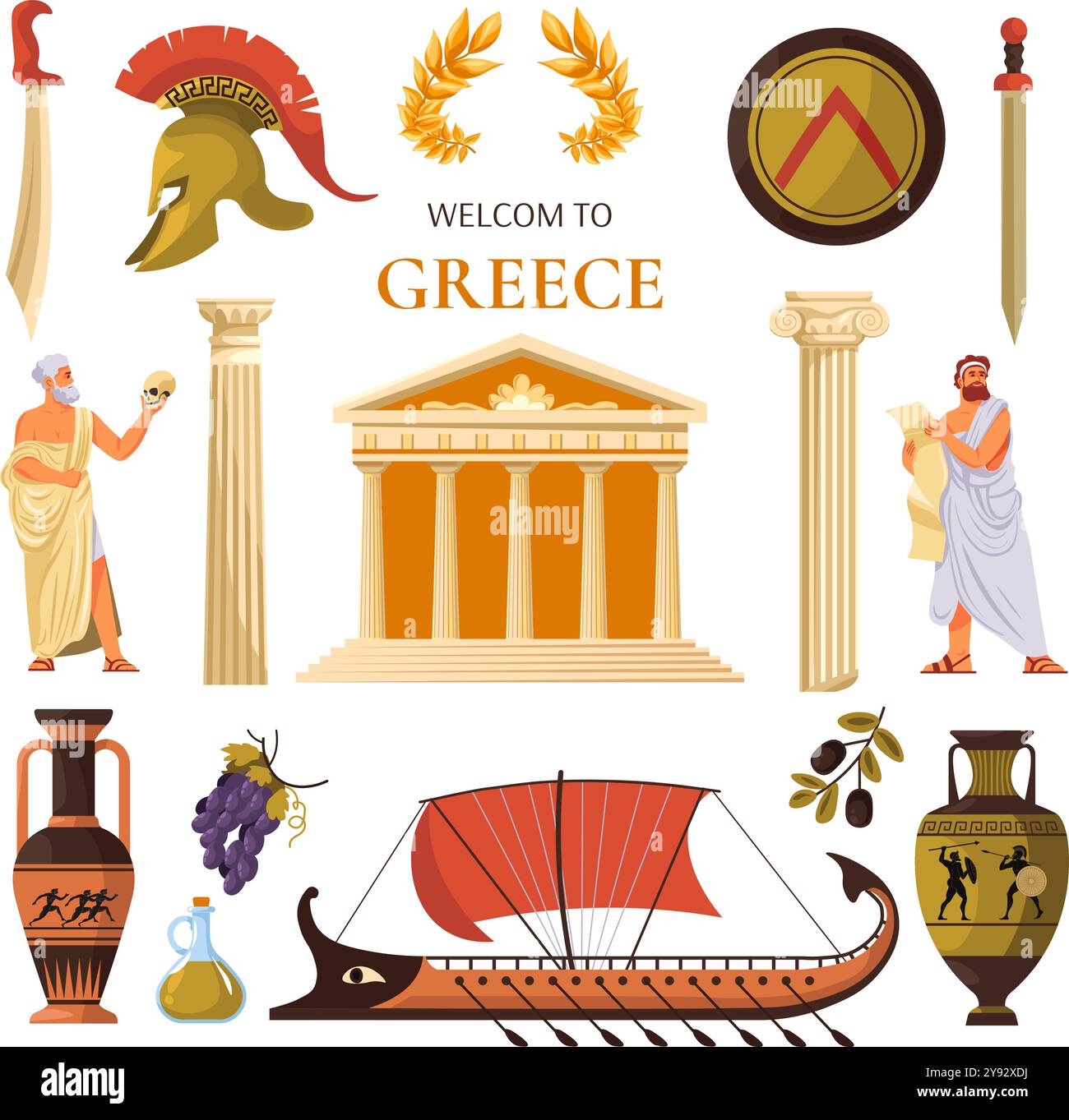 Ancient greece travel icons. Antique greek mythology or rome empire ...