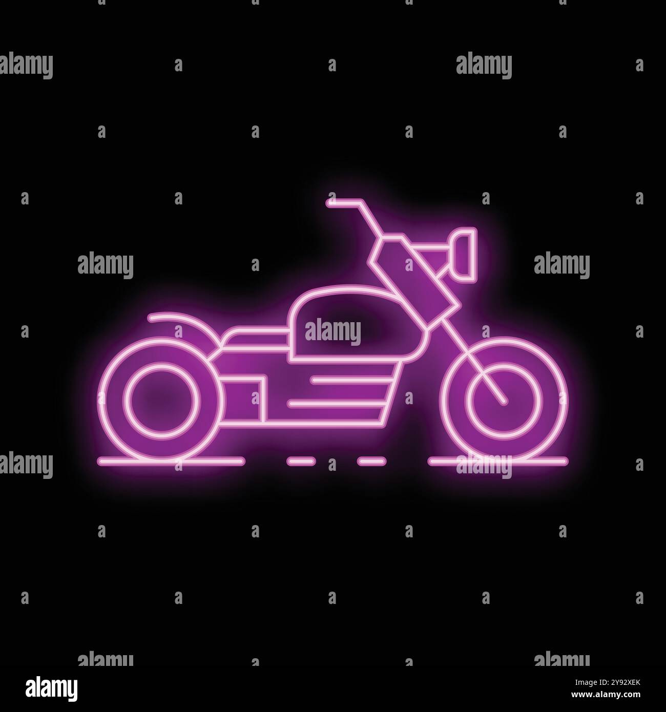 Glowing purple neon sign showing a chopper motorcycle on black ...
