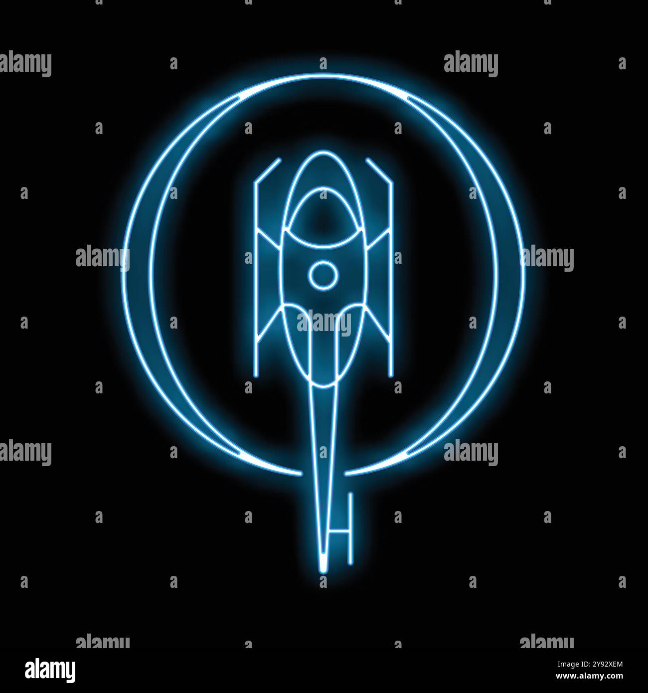Blue neon sign depicting helicopter landing inside circle with h letter ...
