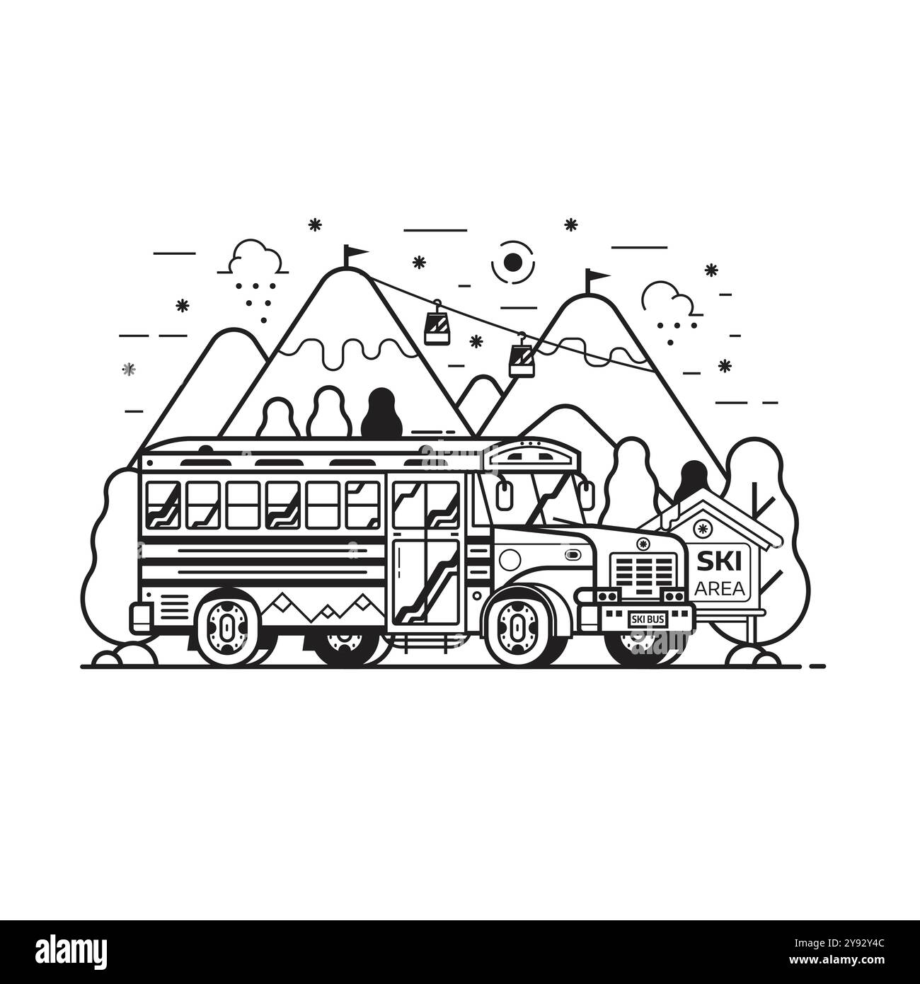 Ski Resort Shuttle Bus Winter Line Art Scene Stock Vector Image & Art ...