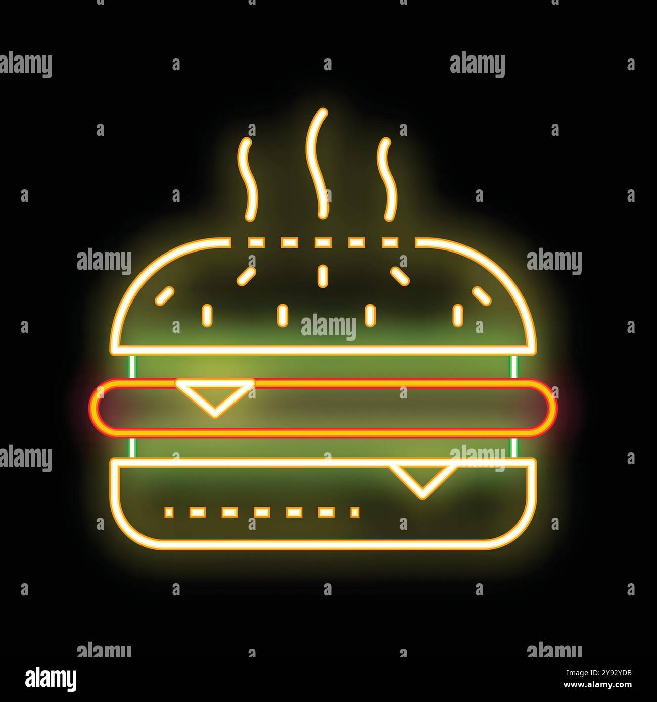 Glowing neon sign depicting a hot and delicious cheeseburger, perfect ...