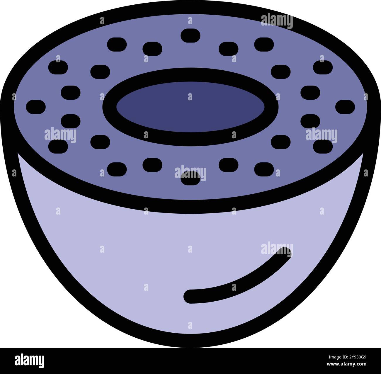 Simple colored vector icon of a half of passion fruit with black seeds ...