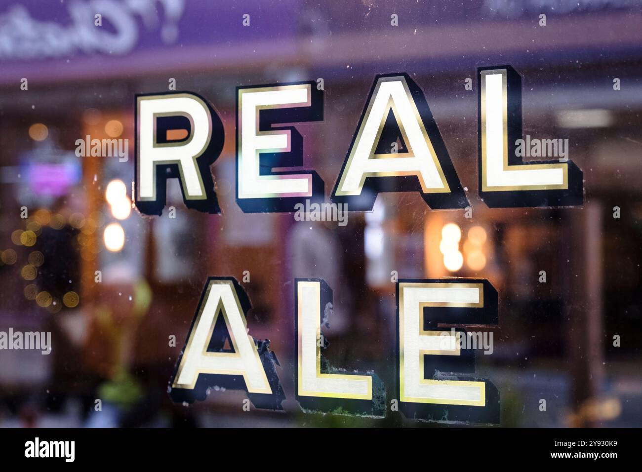 Around the City Centre of Bath Somerset UK Real Ale sign in the window ...