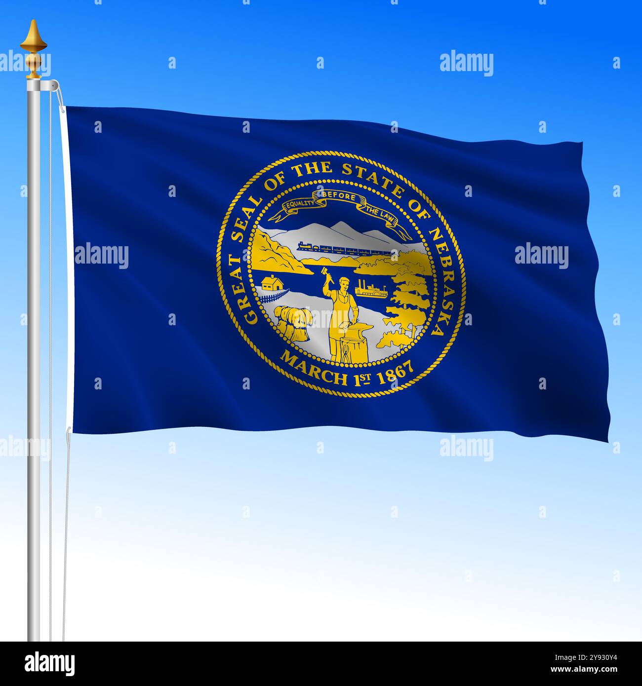 Nebraska US state official waving flag, United States, USA, vector ...