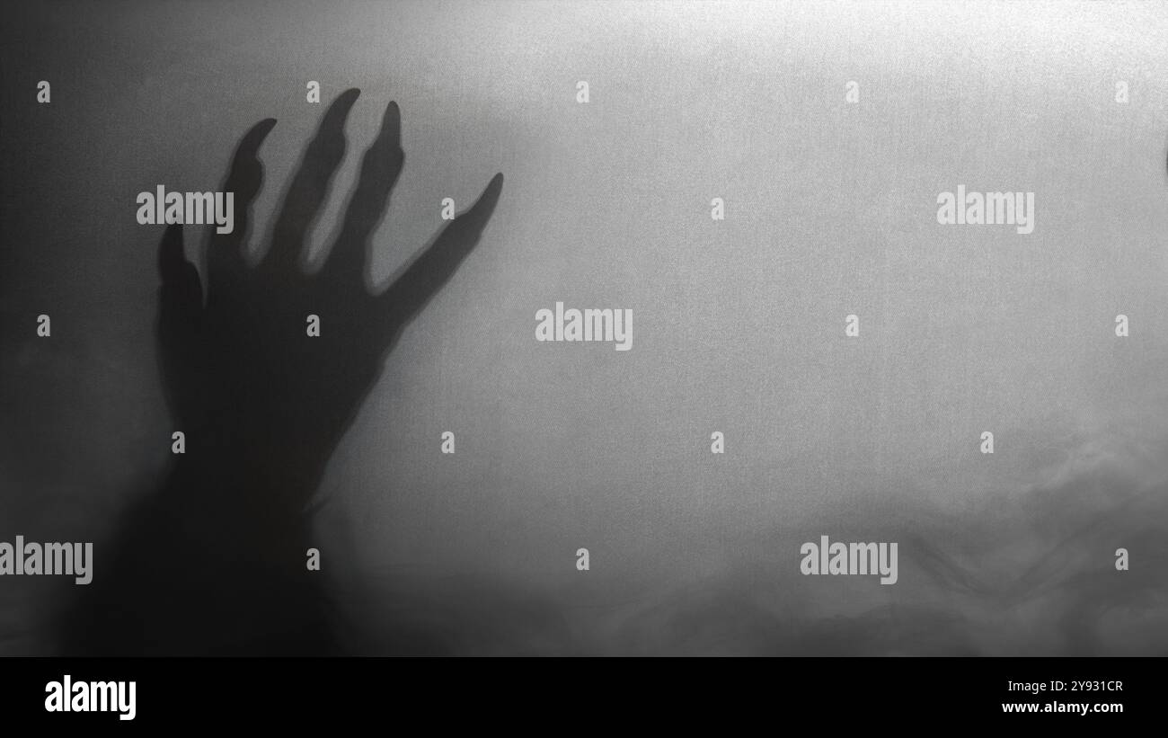 Shade of werewolf hands with fur and black claws on a blue background ...