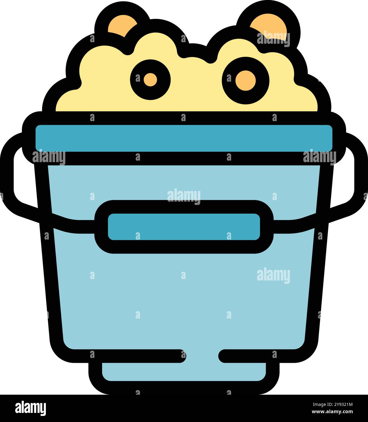 Cleaning bucket overflowing with soap suds, ready for housekeeping and ...