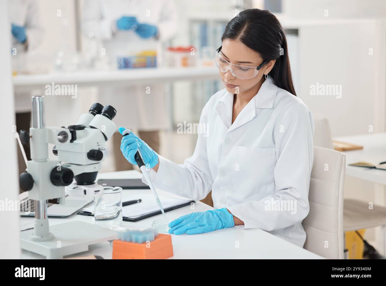 Lab, microscope and science research for petri dish study and safety ...